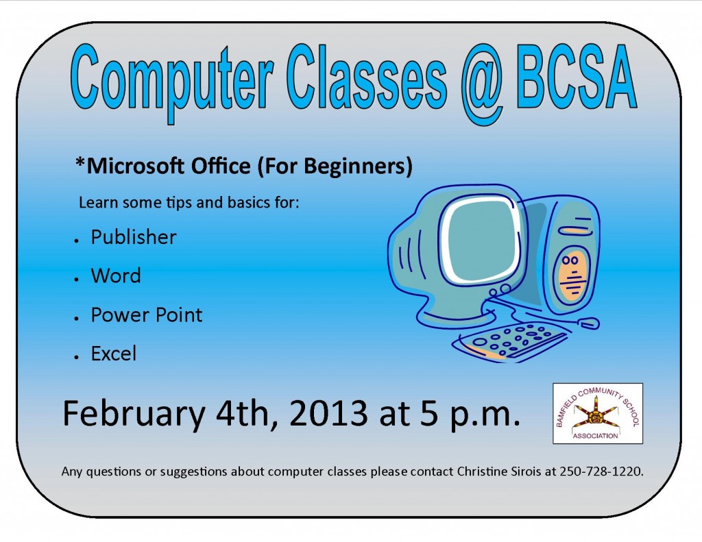 Computer Class: Microsoft Office – Bamfield Community School Association
