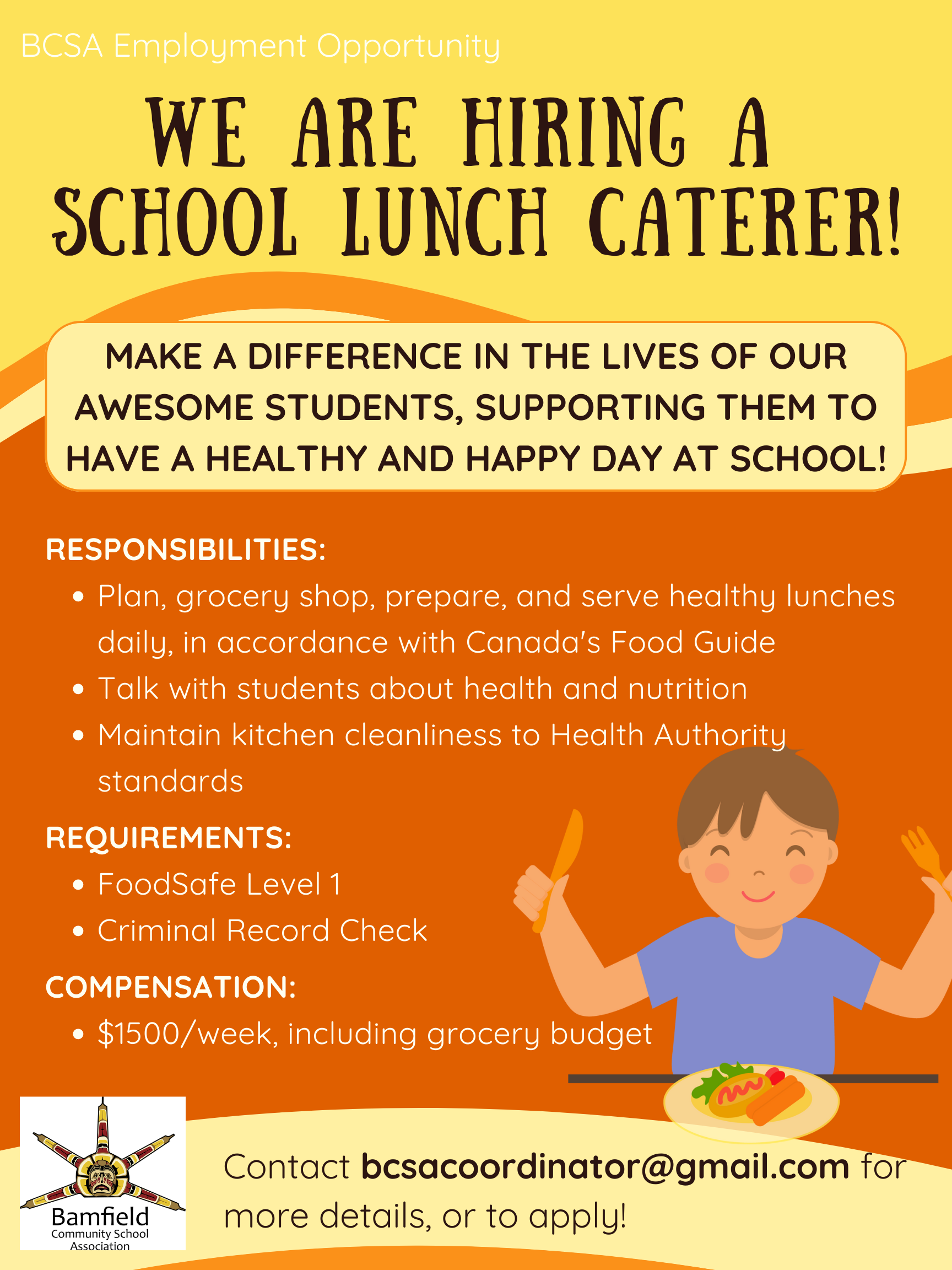 We are Hiring a School Lunch Caterer! – Bamfield Community School ...